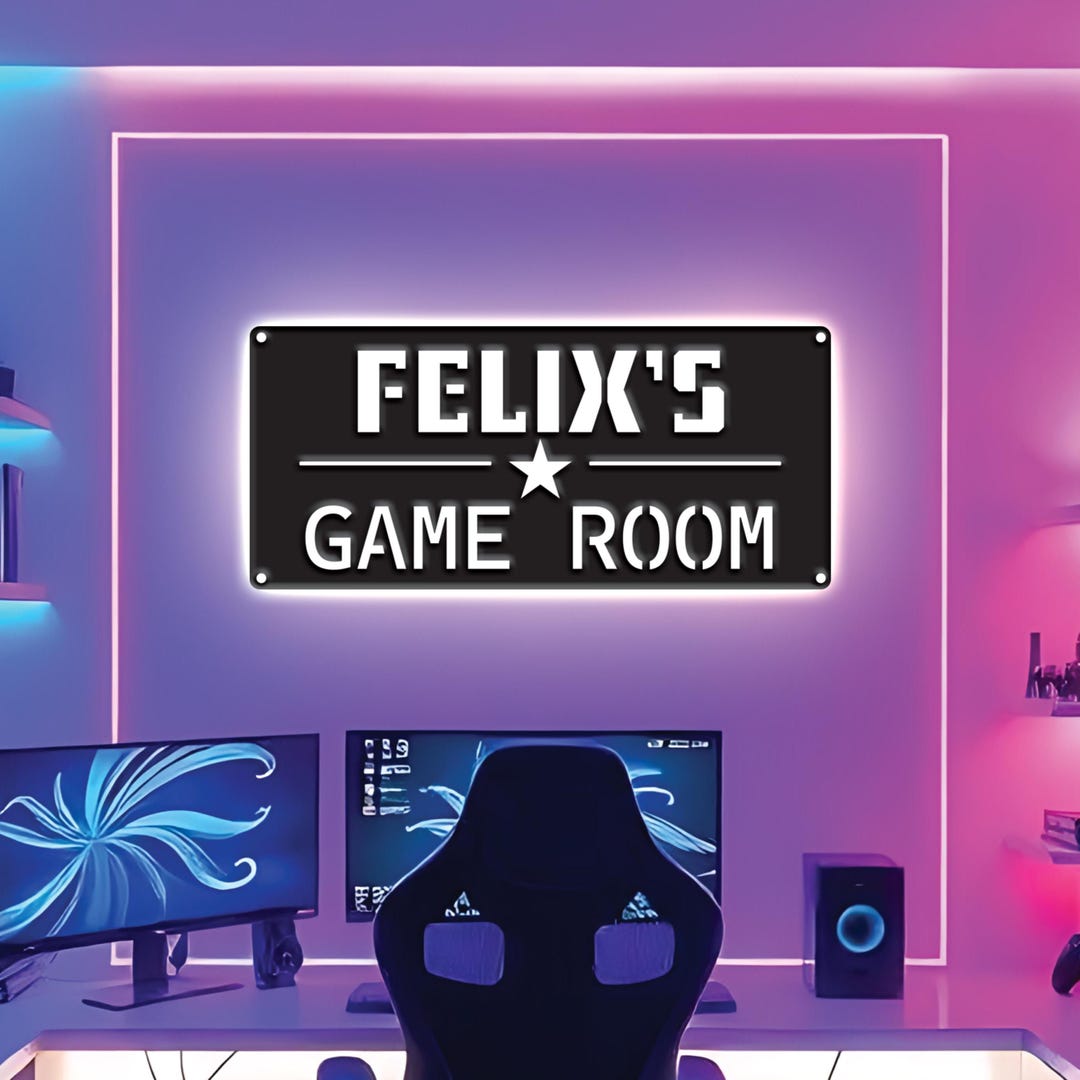 Personalized Boys Gaming Metal Sign With LED Lights, Custom Name Wall ...