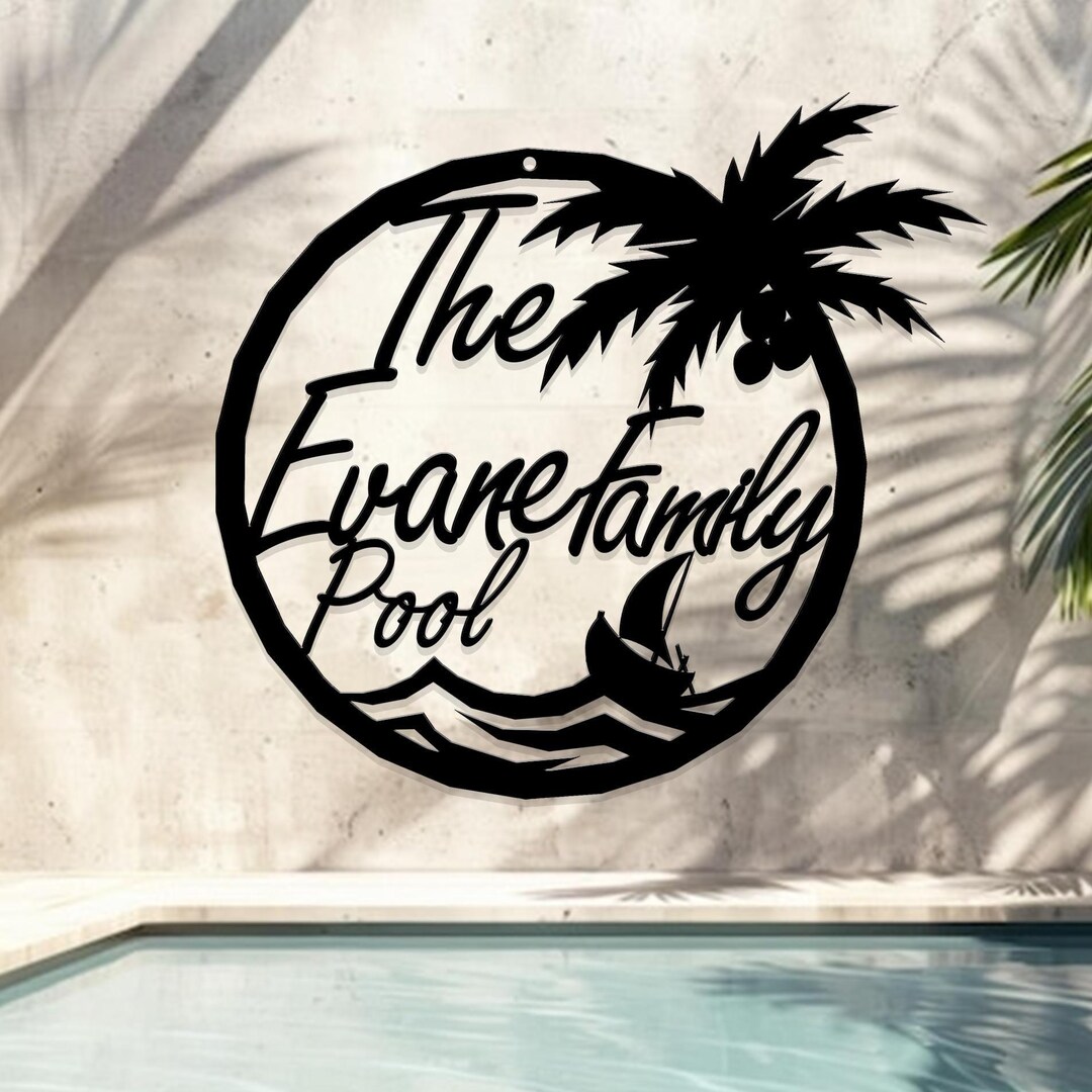 Personalized Pool House Metal Sign, Custom Family Pool Entry Metal Palm ...