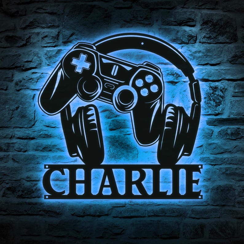 Custom Gamer LED Metal Sign, Game Controller Wall Art, Personalized ...