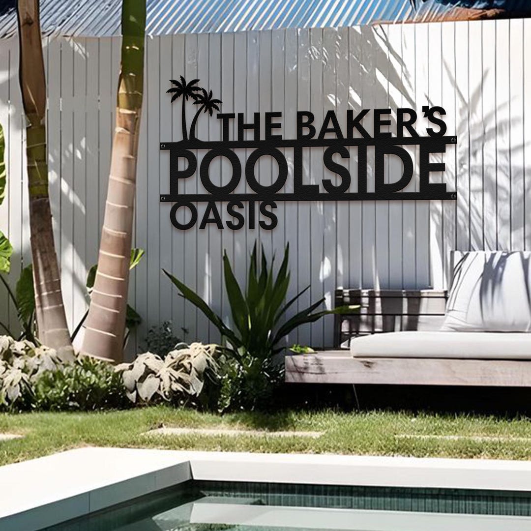Personalized Palm Tree Oasis Sign Metal Wall Art, Outdoor Patio Decor ...
