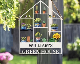 Custom Metal Greenhouse Sign, Personalized Hanging Garden Sign ...