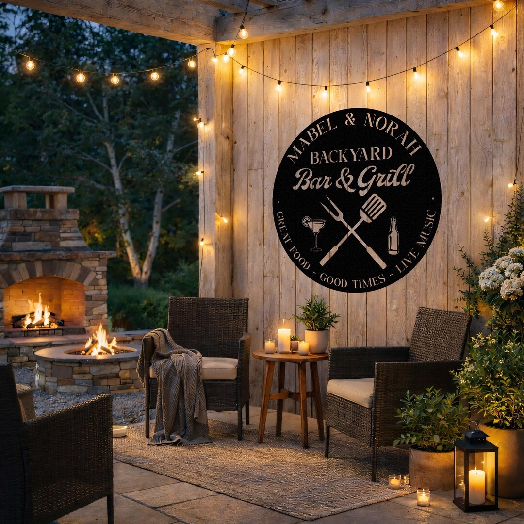 Personalized Backyard Bar Decor, Custom Grill Sign, Rustic Man Cave ...