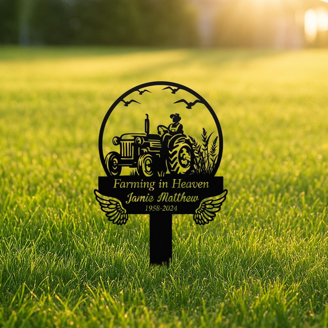 Custom Farming Heaven Memorial Metal Stake Outdoor, Farmer Memorial ...