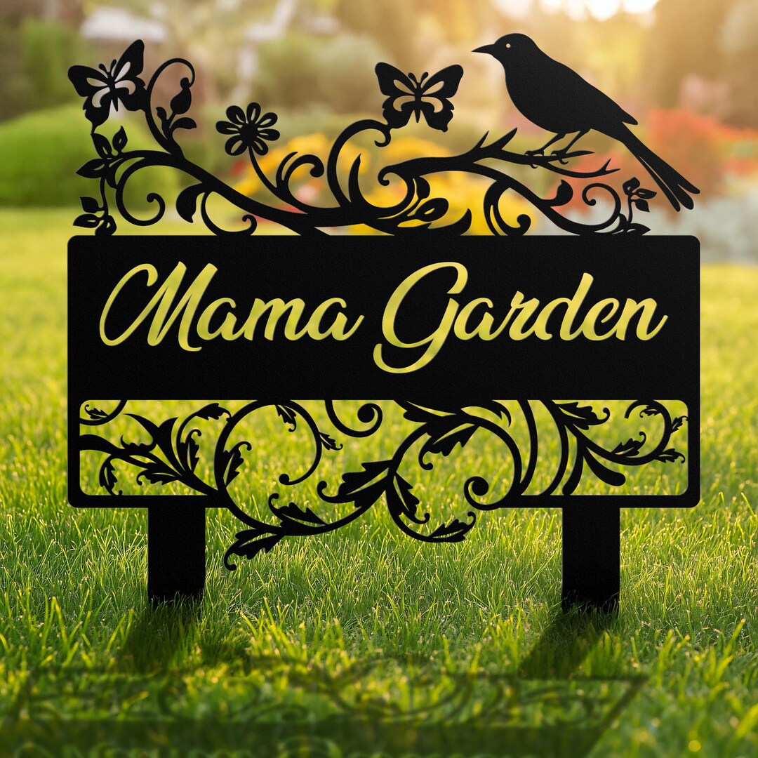 Custom Garden Name Sign, Personalized Flower Garden Decor, Metal Bird ...