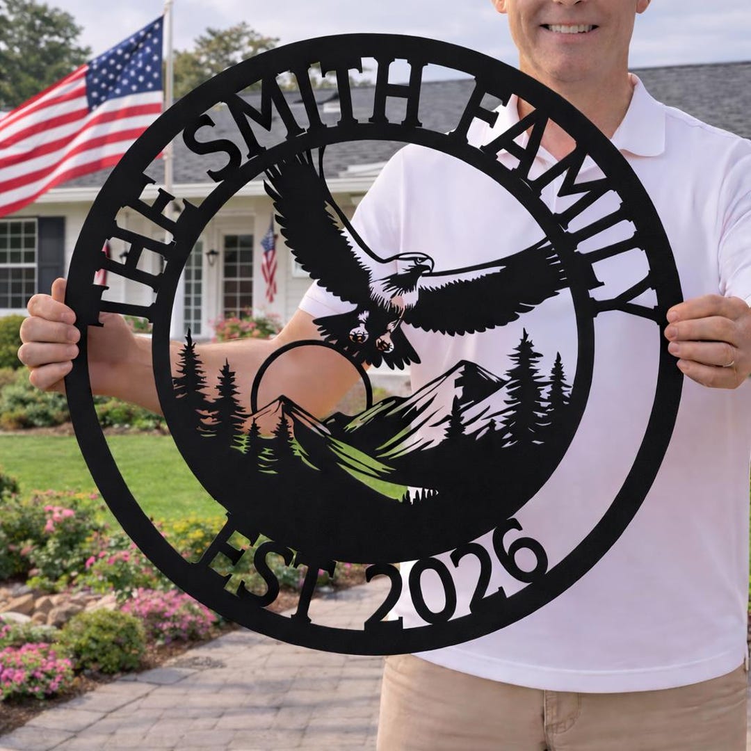 Custom American Eagle Metal Sign – Personalized Mountain Cabin Wall Art ...