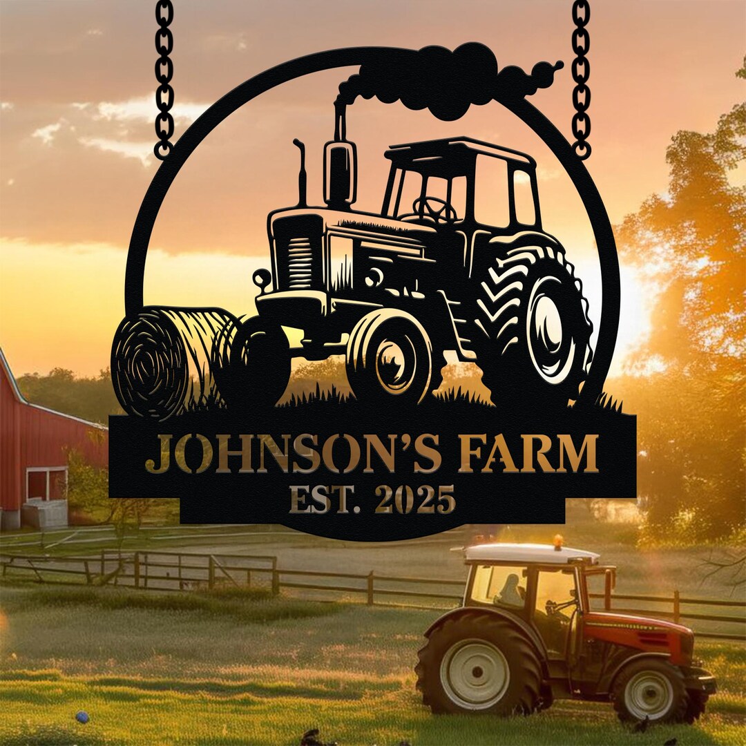 Custom Tractor Farm Metal Sign With LED Light, Tractor Name Sign ...