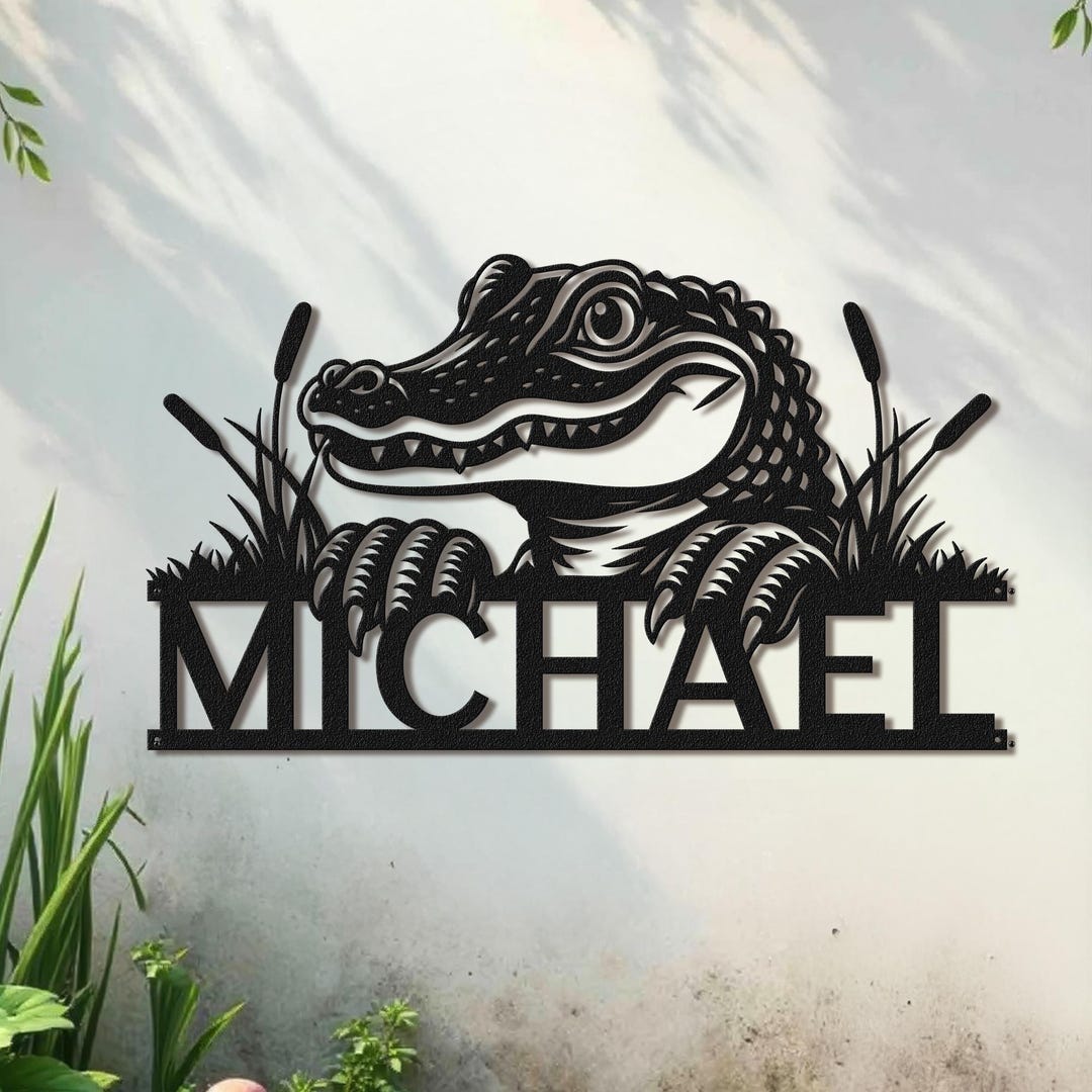 Custom Crocodile Name Sign, Peeking Alligator Metal Wall Art, Home ...