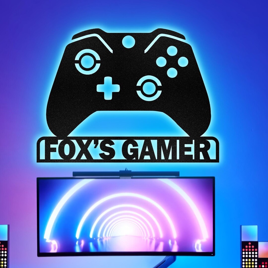 Custom Game Controller Metal Wall Art Led Light, Gamer Name Sign, Game ...