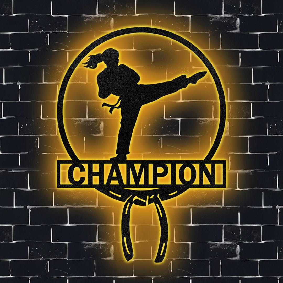 Custom Karate Black Belt Metal Sign With Led Light, Martial Art Wall ...