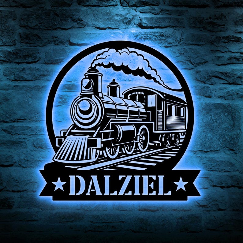 Train Metal Sign With LED Lights, Custom Railroad Wall Art, Gift for ...