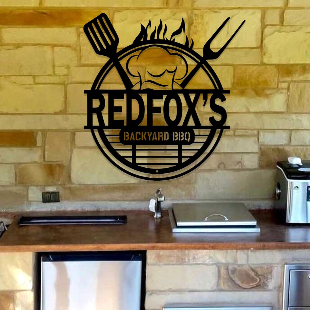 Custom Barbecue Sign, Backyard BBQ Metal Wall Decor, Personalized Grill ...