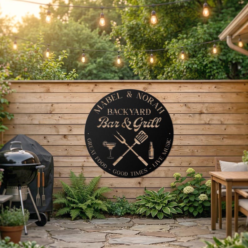 Personalized Backyard Bar Decor, Custom Grill Sign, Rustic Man Cave ...