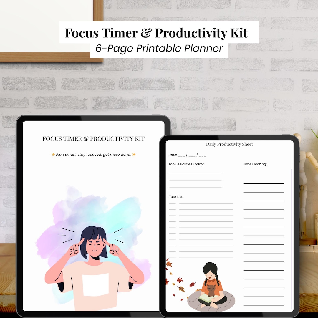 Focus Timer and Productivity Kit Printable PDF Pomodoro Study Planner ...