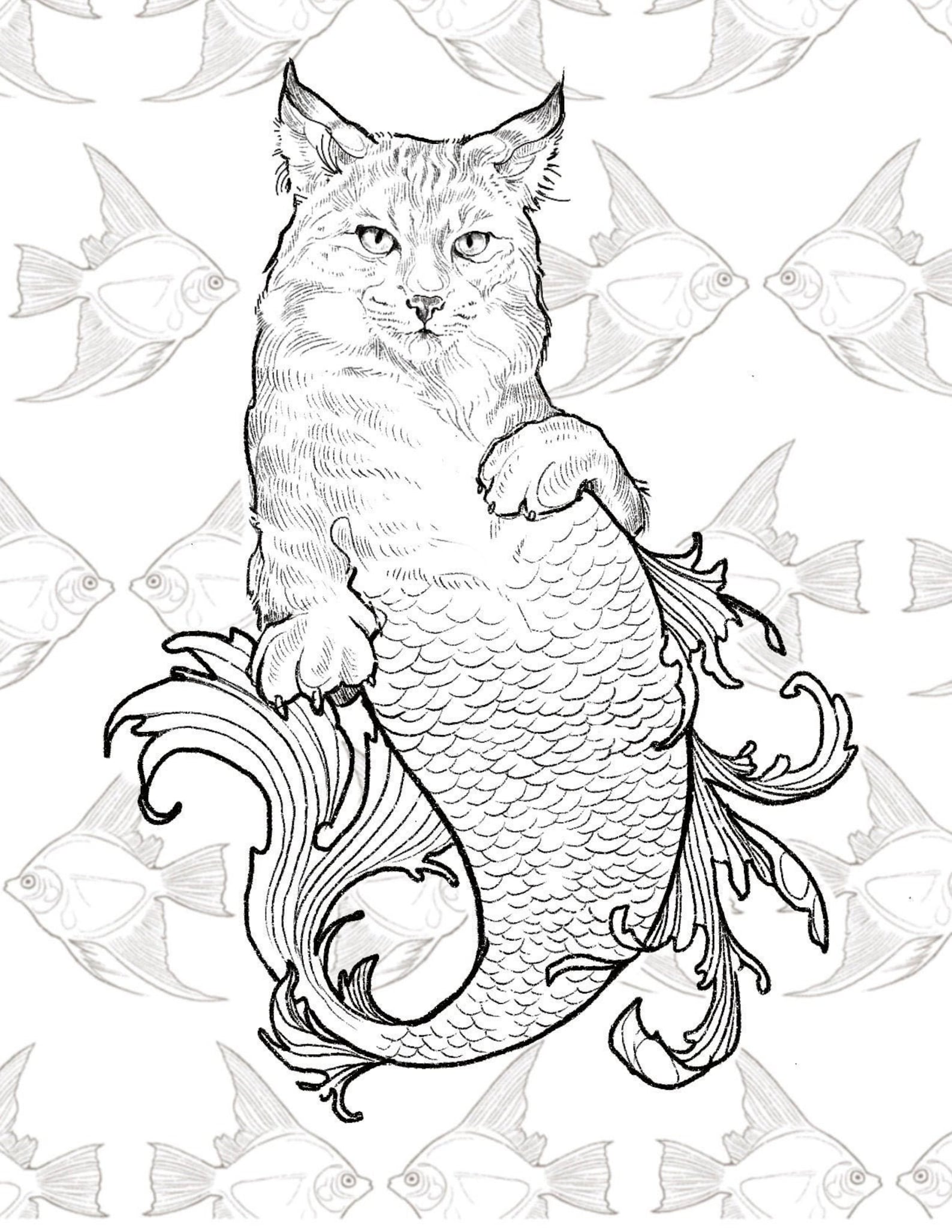 Mer-cat Coloring Pages! - Etsy