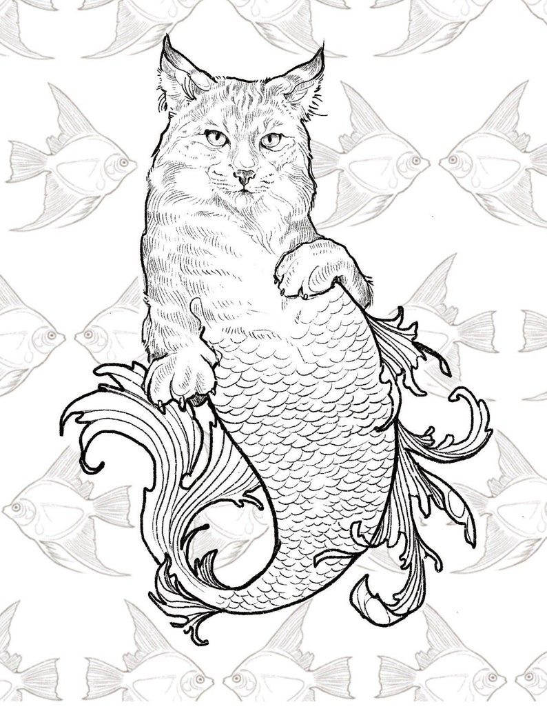 Mer-cat Coloring Pages! - Etsy