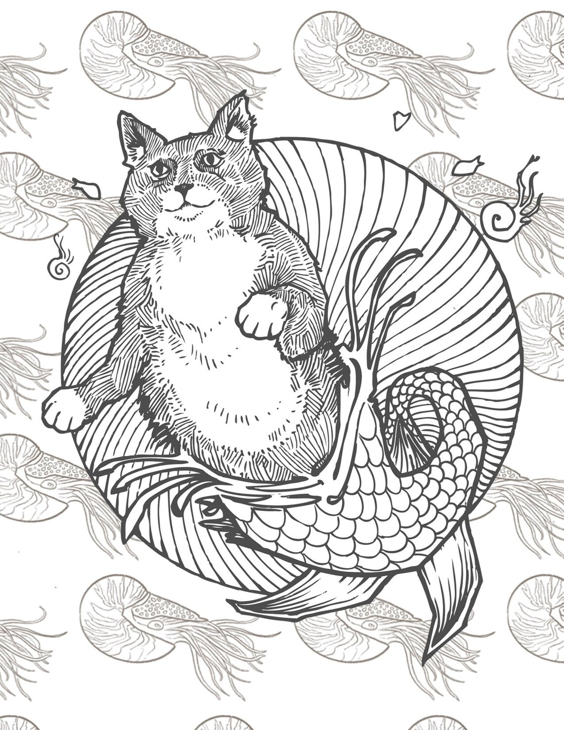 Mer-cat Coloring Pages (Instant Download) - Etsy