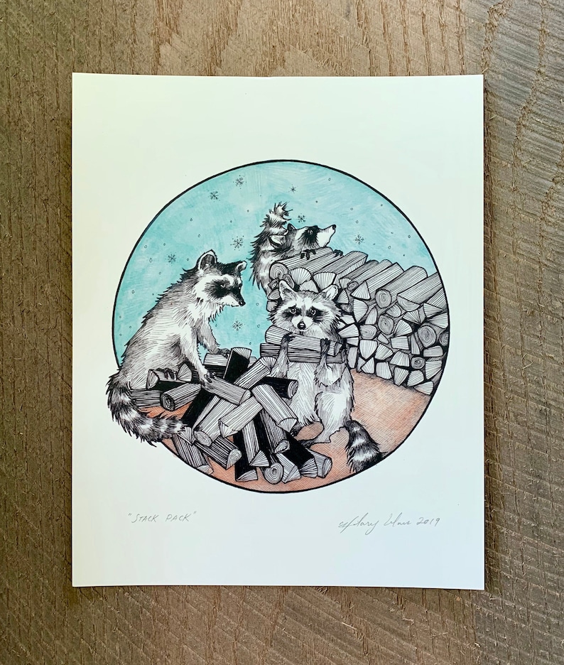 Raccoons 8" X 10" Print, Title: "stack Pack" - Etsy