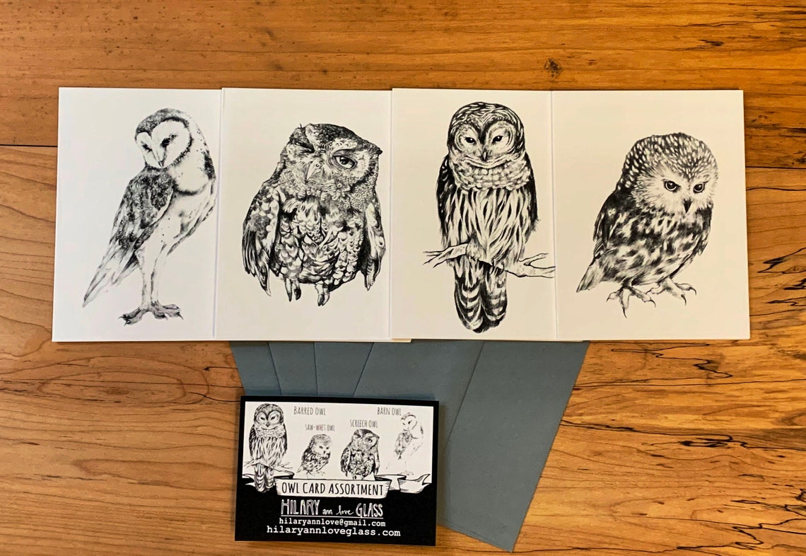 OWL Series: Set of 4 Cards With Envelopes size A2 - Etsy