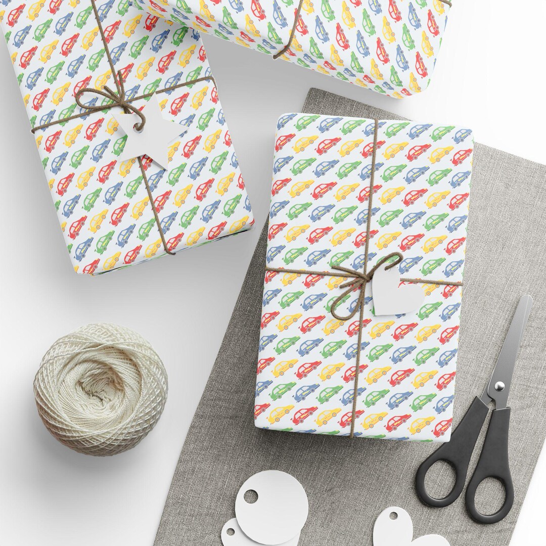 Car Themed Wrapping Paper, Race Car Wrapping Paper, Colourful Race Cars ...