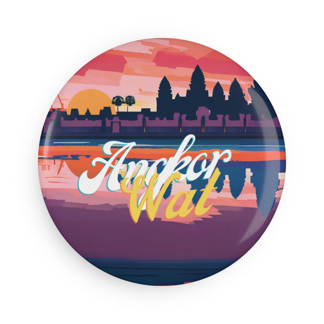 Angkor Wat Magnet, Vibrant Round Button Magnet for Souvenir Lovers ...