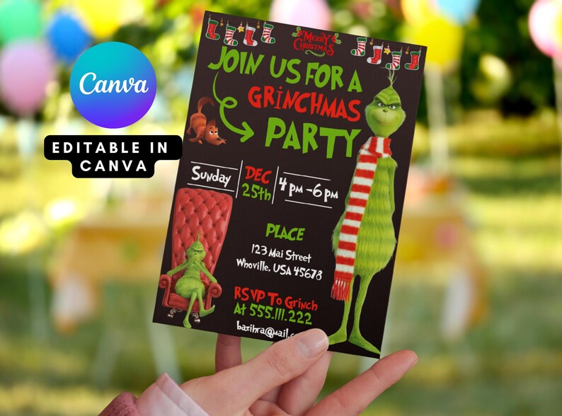 Editable Grinch Party Invitation | Merry Grinchmas Invitation | Grinch ...