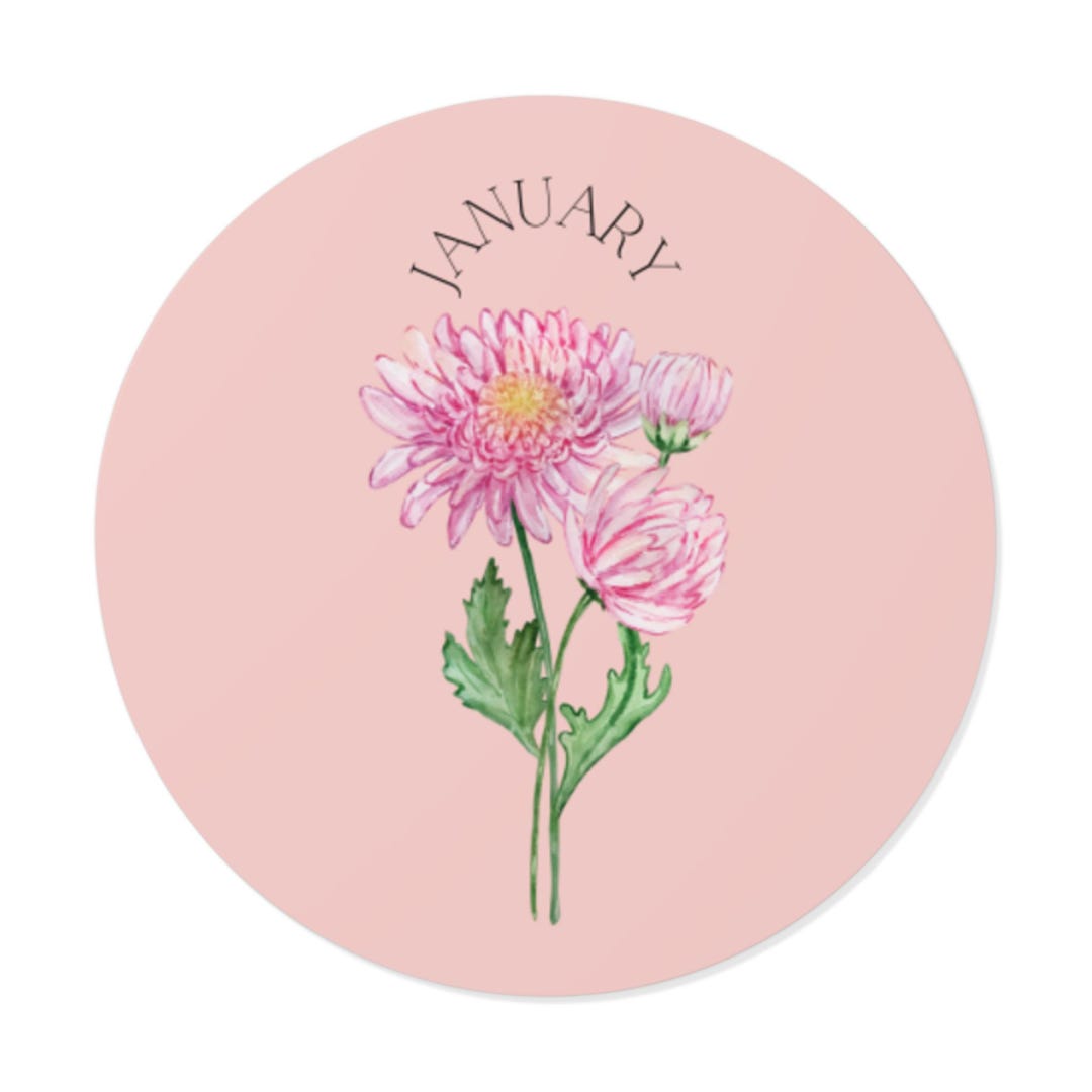 January Birth Month Flower Vinyl Sticker - Birthday Gift, Round Decal ...