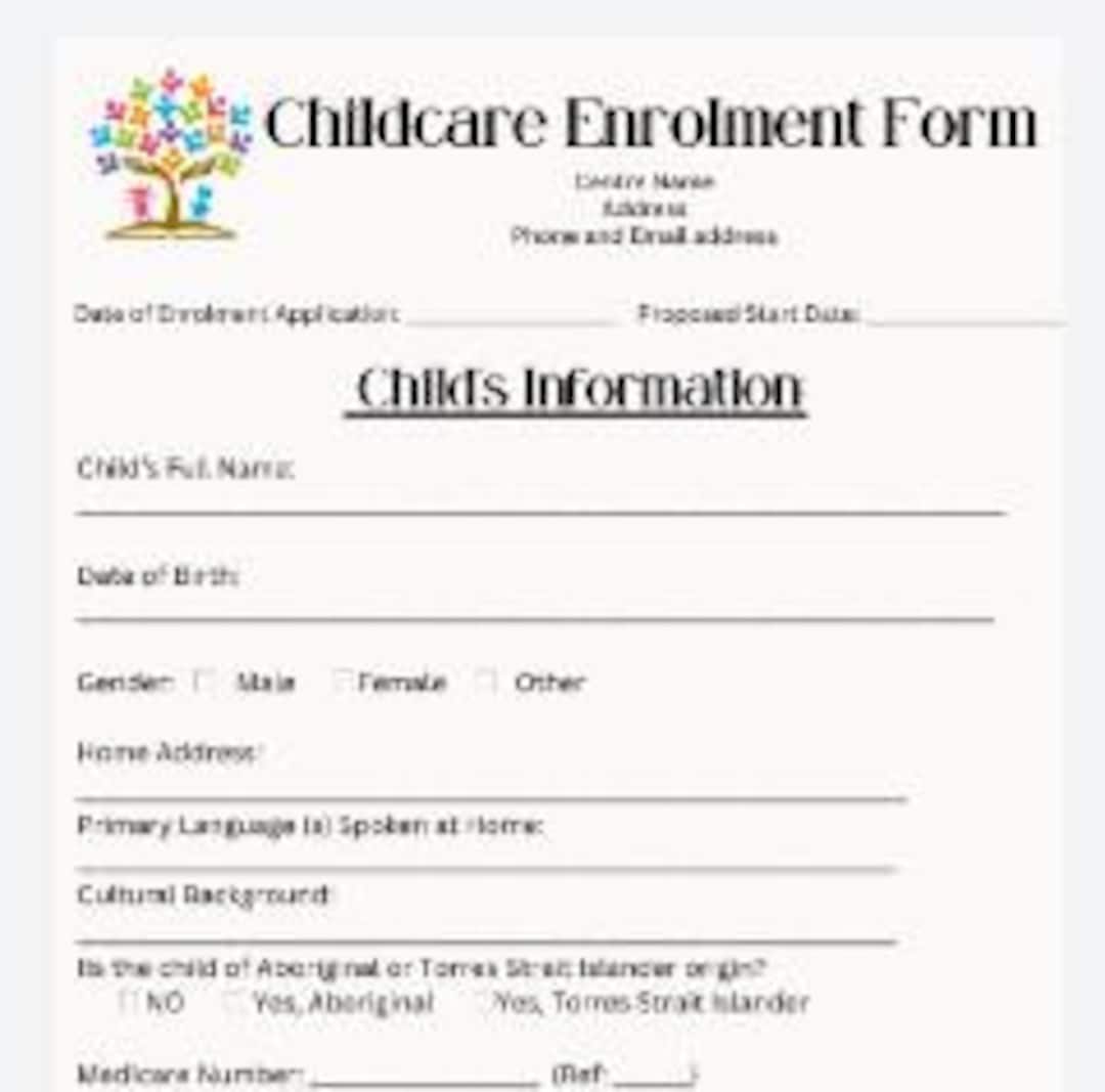Customizable Childcare/school Enrolment Form, Enrolment Form, Childcare ...