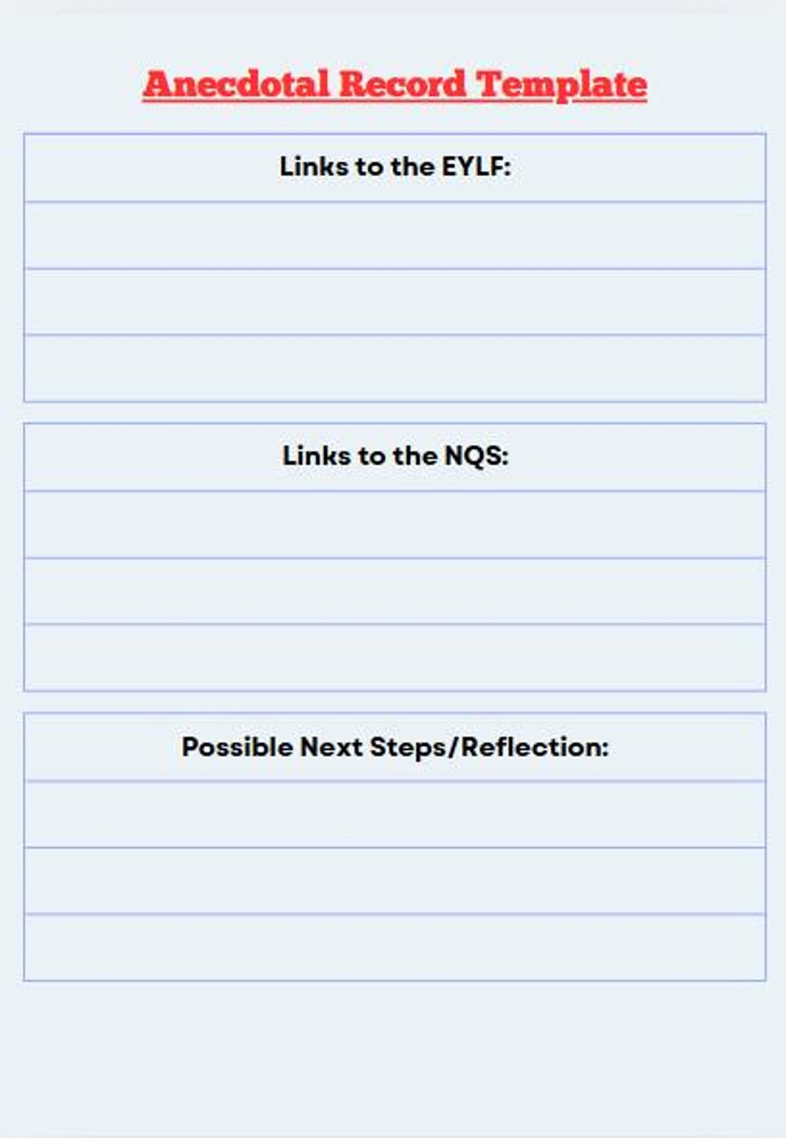 Anecdotal Record Template With Procedure on How to Do It, NQS, EYLF ...