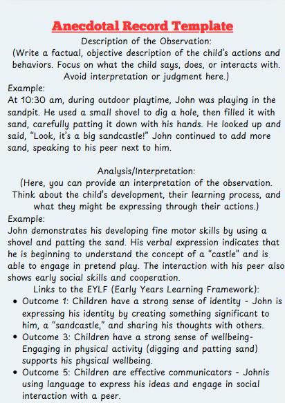 Anecdotal Record Template With Procedure on How to Do It, NQS, EYLF ...