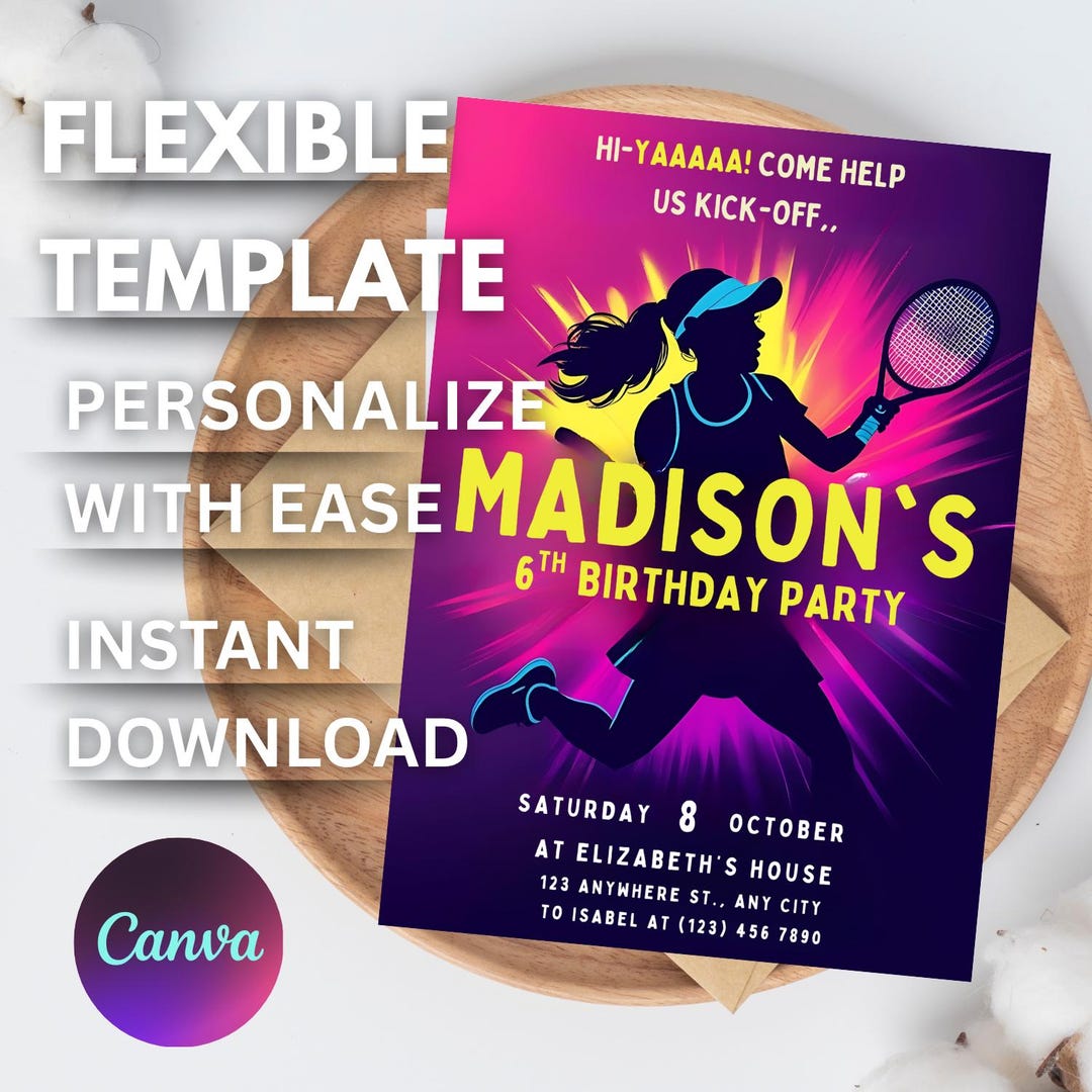 Badminton Birthday Invitation, Kids Sports Party Template (digital ...