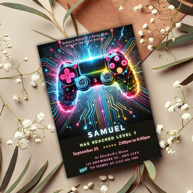 Editable Video Game Party Invitation Level up Birthday Invite Gamer Boy ...