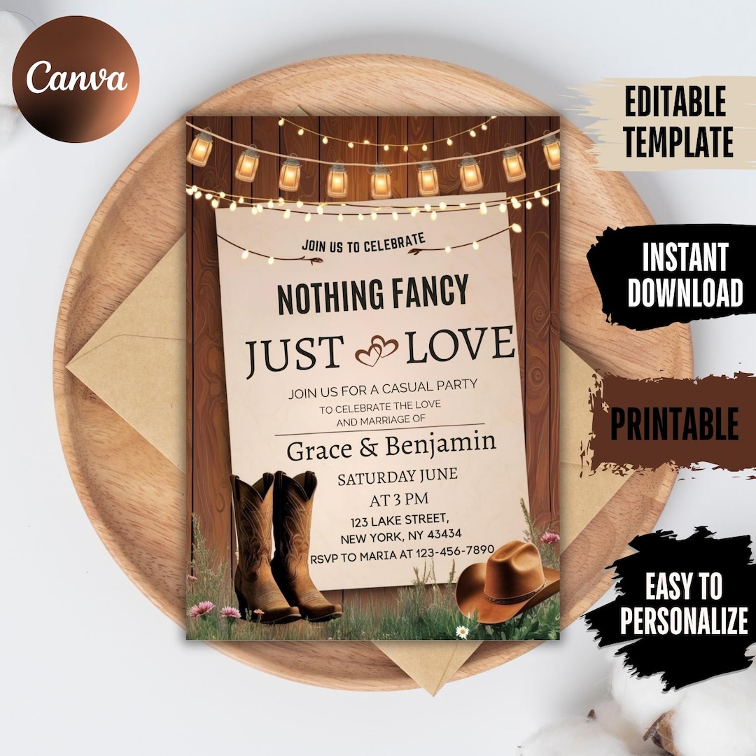 Rustic Wedding Reception Invitation Template: Boho Floral (digital ...