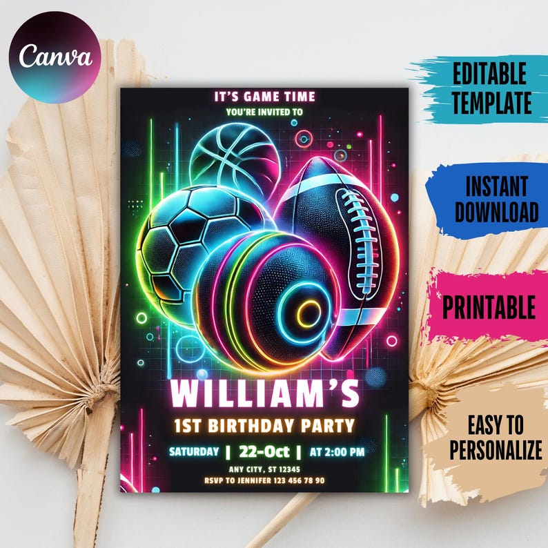 All-star Sports Birthday Invitation | Game Day Digital Download - Etsy