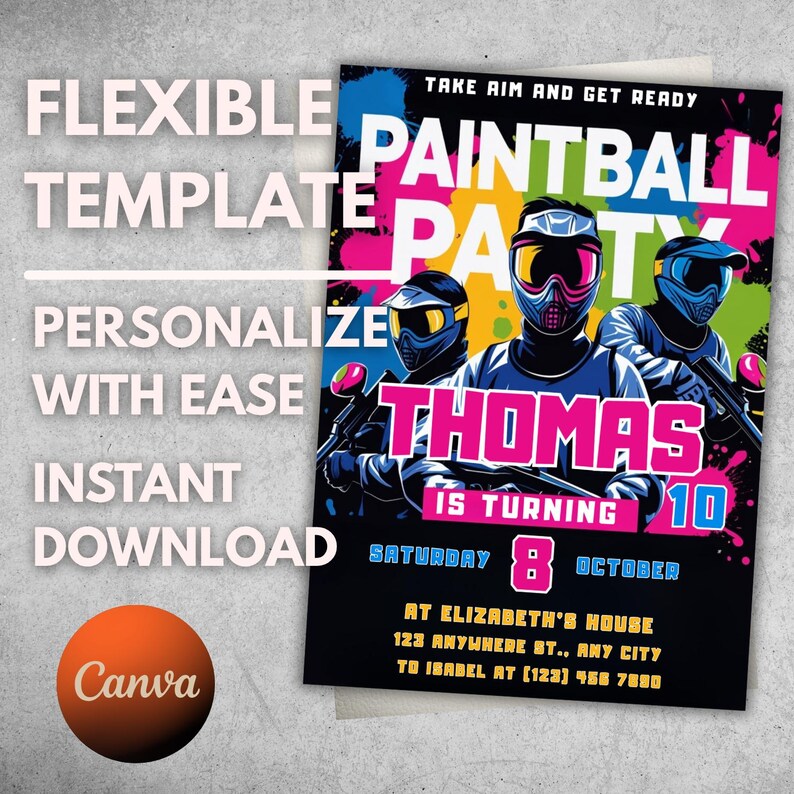Paintball Birthday Invitation, Editable Party Invite (digital) - Etsy