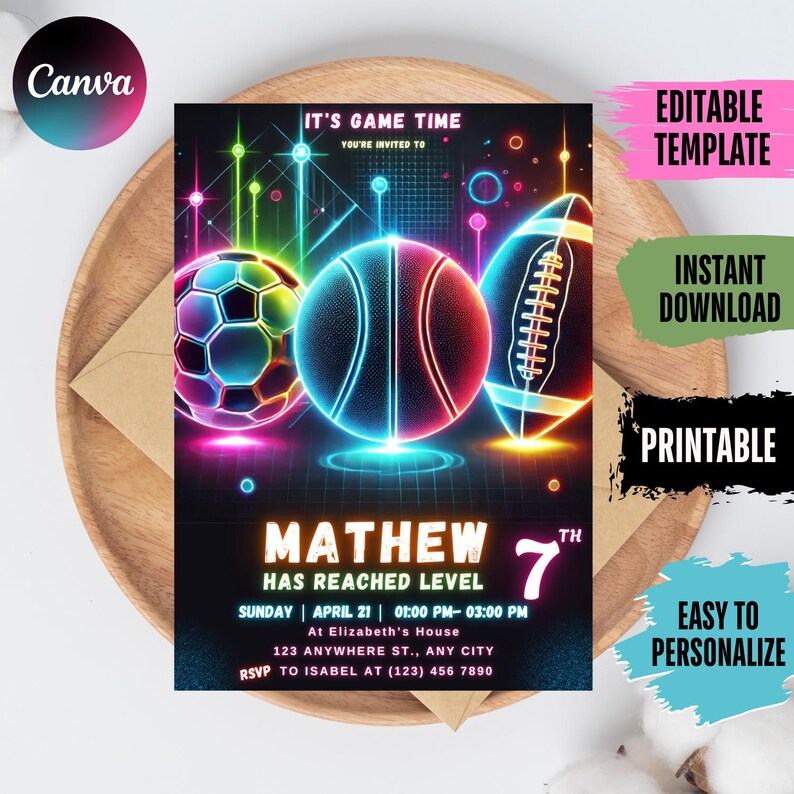 Editable All-star Sports Invitation: Chalkboard Theme (digital Template ...