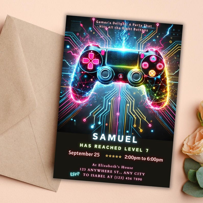 Editable Video Game Party Invitation Level up Birthday Invite Gamer Boy ...