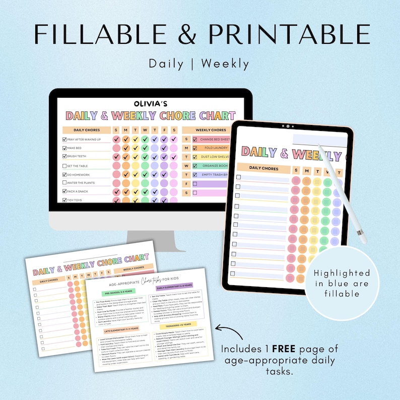 Kids Chore Chart Printable: Editable Daily & Weekly Tasks (digital ...
