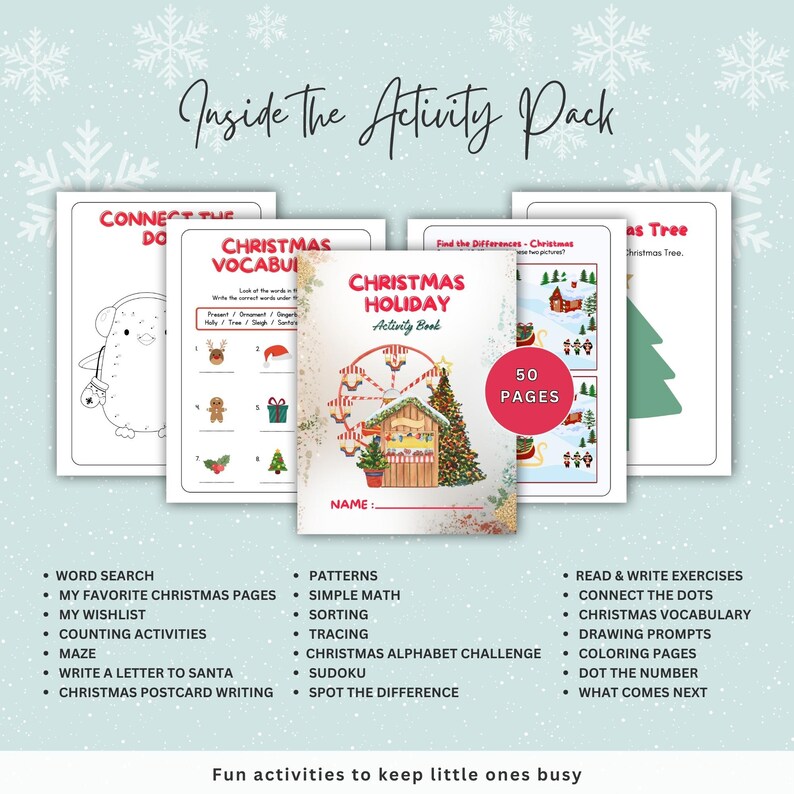 50 Christmas Activity Pages, Christmas Coloring Pages, Christmas ...