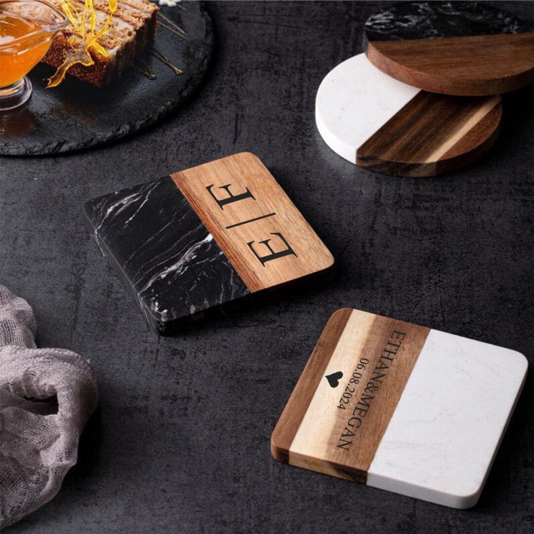 Marble and Wood Coasters Personalized Housewarming Gift, Realtor ...