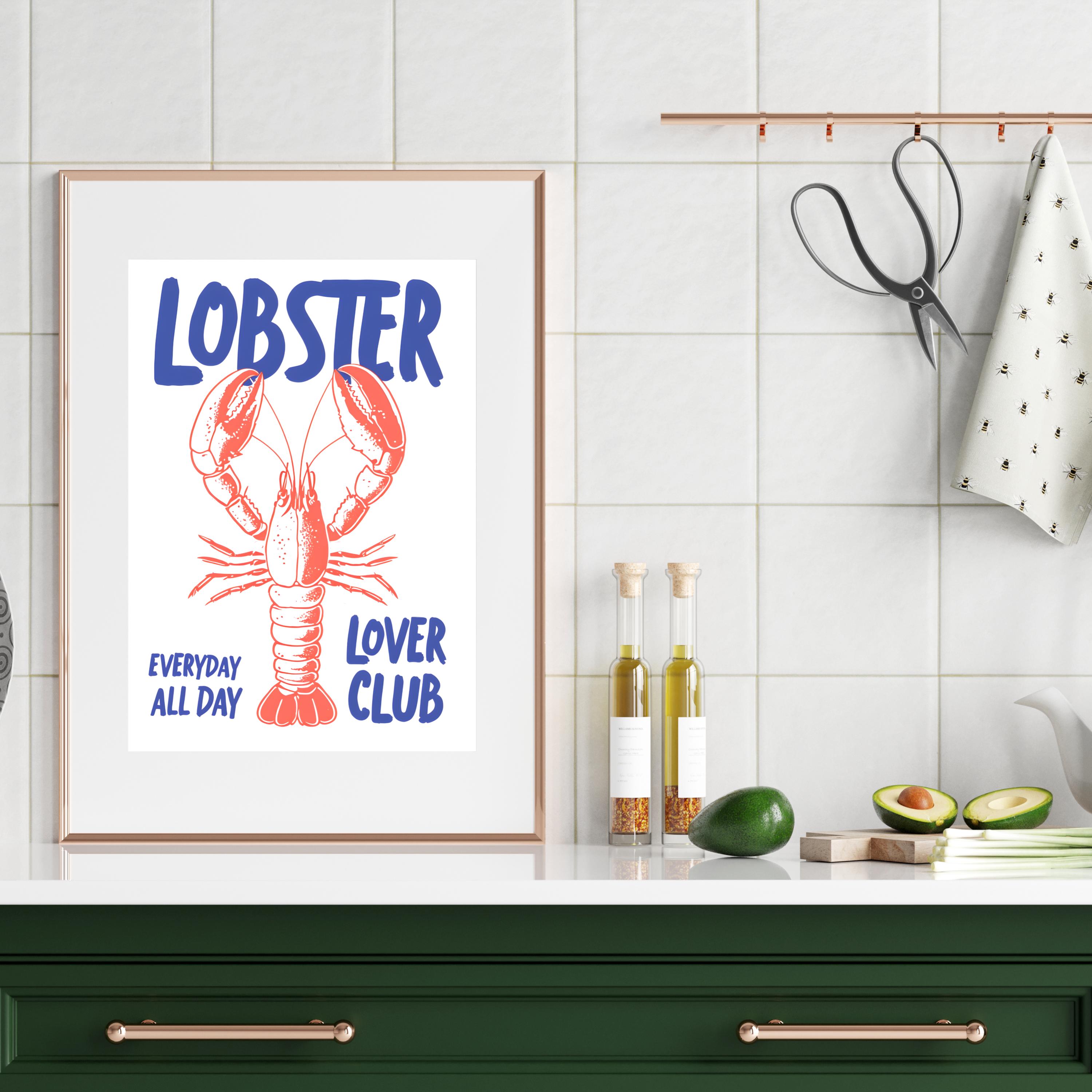 Lobster Lover Club Print, Marine Poster Home Decor, Fun Costal Food ...