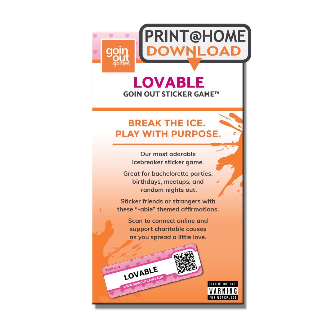 Lovable by Goin Out Games ~ Printable Sticker Game for Bachelorette ...