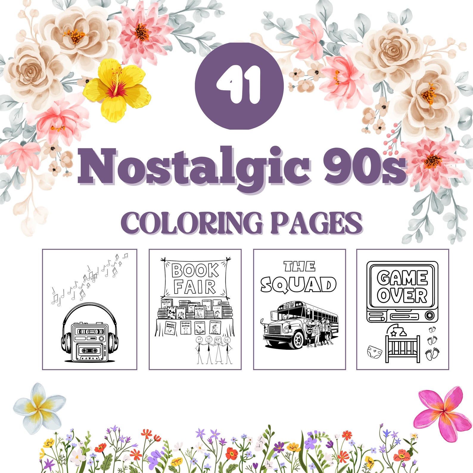 Nostalgic 90s Coloring Book With Vintage Cartoon Designs - Fun Activity ...