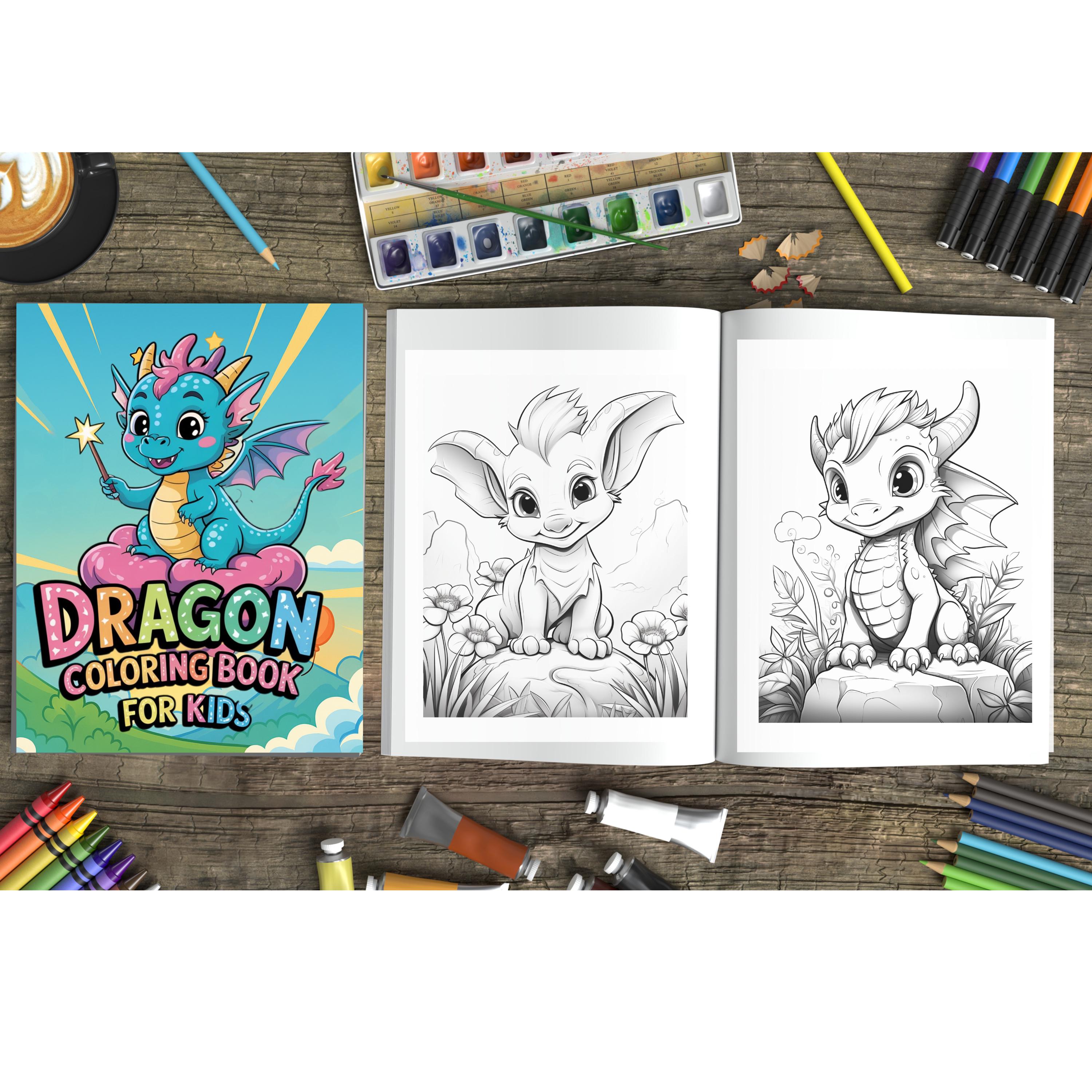 Cute Dragon Coloring Pages for Kids & Adults, Printable Fantasy Art ...