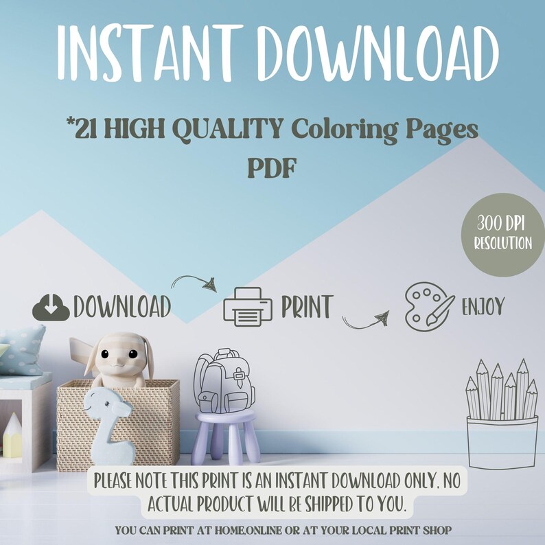 Cute Animal Coloring Pages for Kids & Adults, Printable PDF, Stress ...