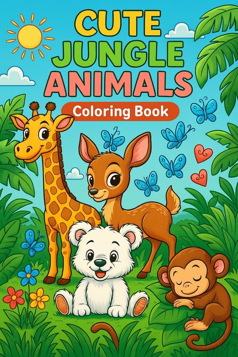 Cute Animal Coloring Pages for Kids & Adults, Printable PDF, Stress ...