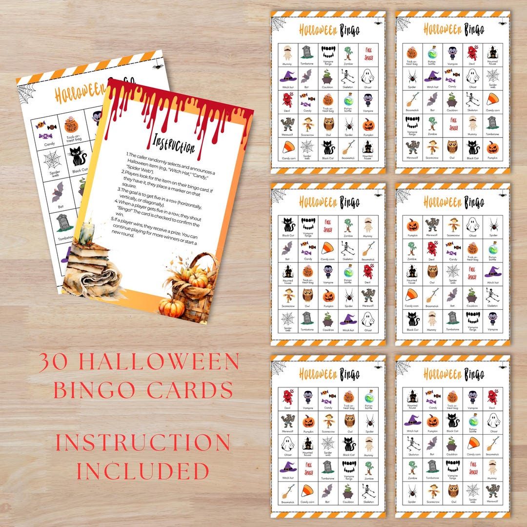 Halloween Bingo Game: Printable Party Activity Set (PDF Download) - Etsy
