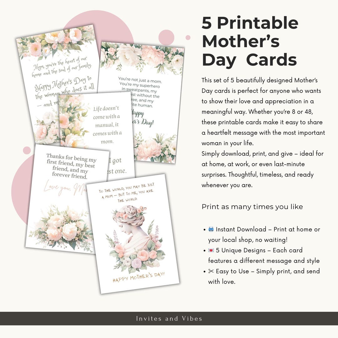 Printable Mothers Day Cards – Floral Set – Show Appreciation With 5 ...