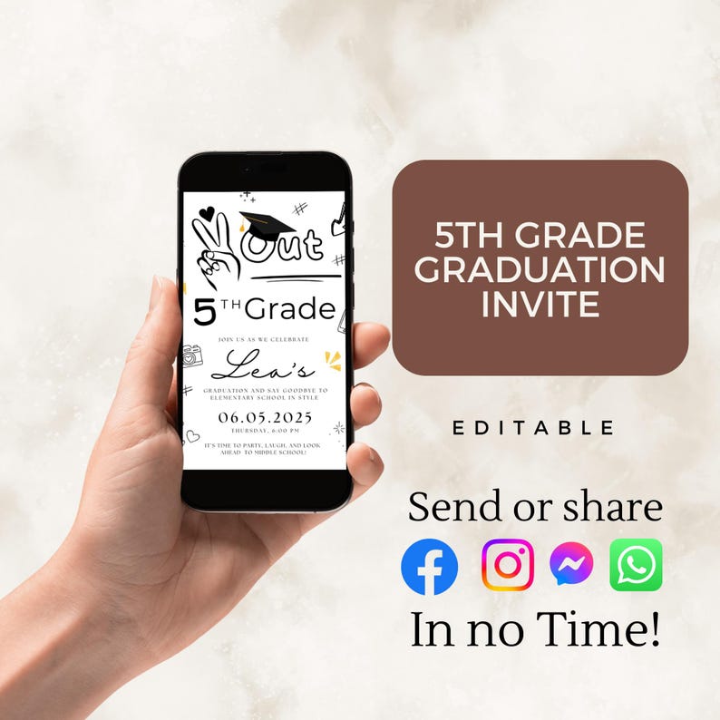 Editable 5th Grade Graduation Invite for Girls – Fun End of School ...