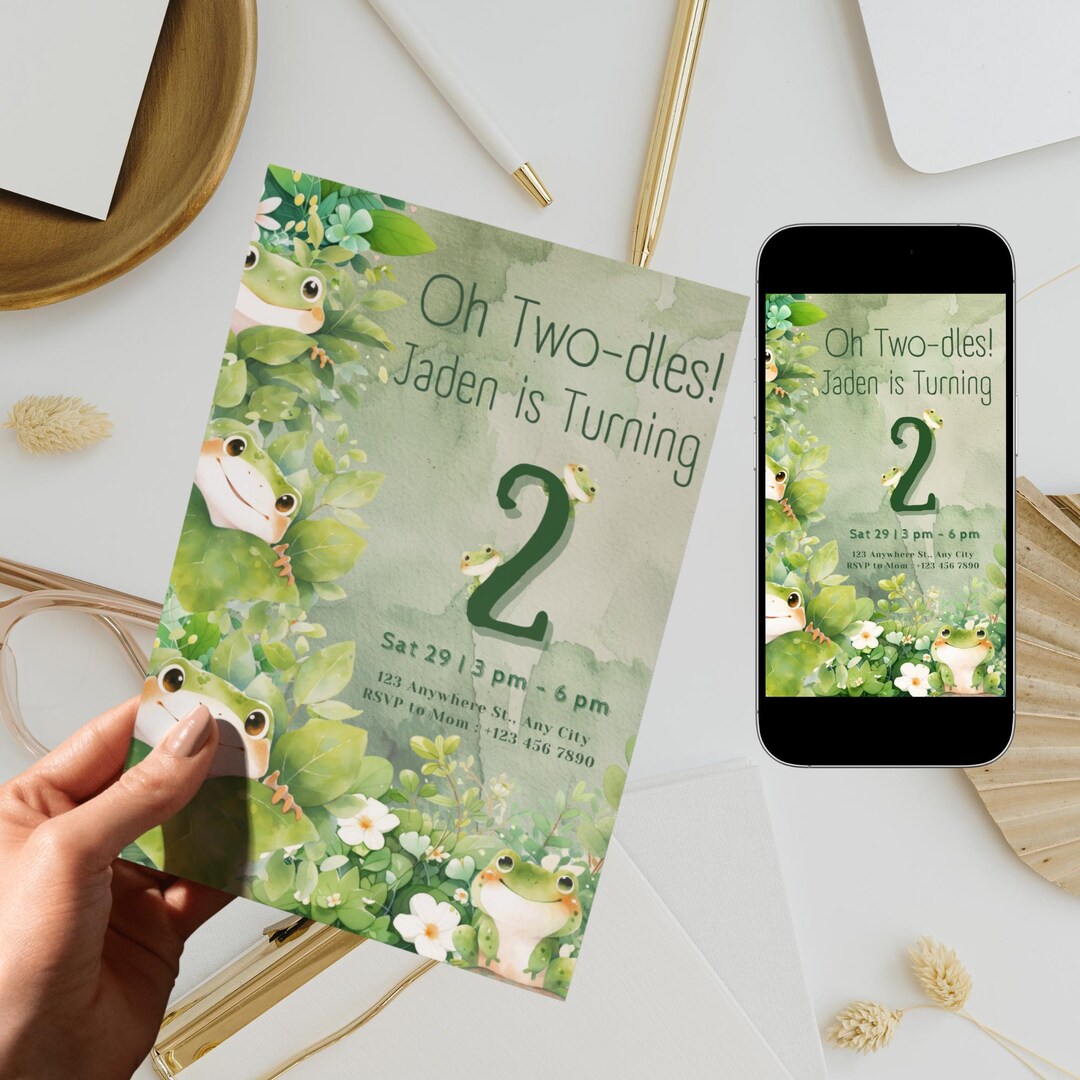 Ow Two-dels Frog Themed Birthday Invitation | Editable Two-tti Frutti ...