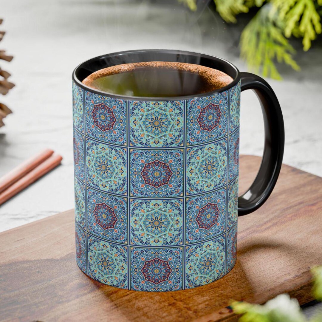 Persian Tile Mug, Islamic Geometric, Blue Iranian Art Ceramic Cup ...